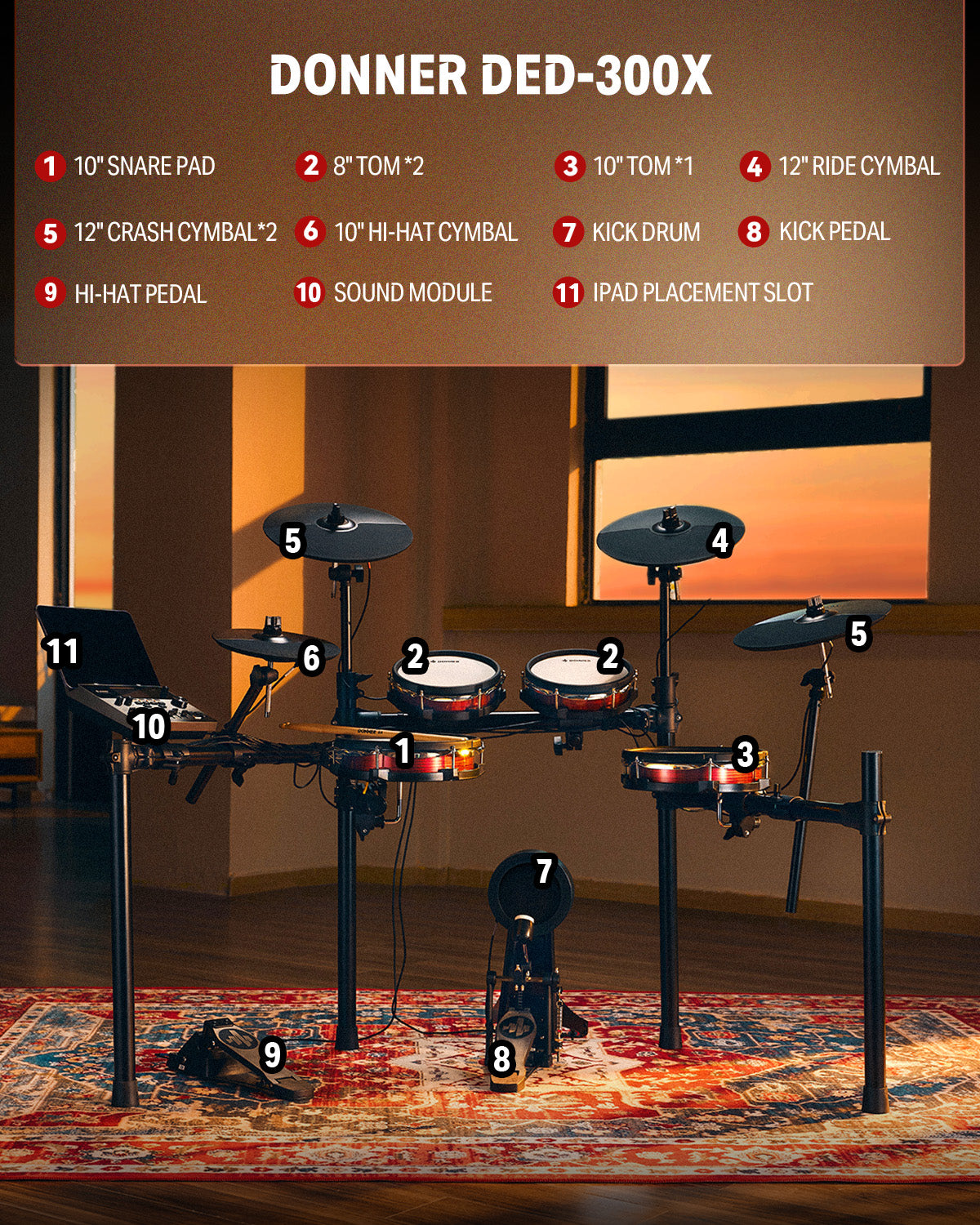 Donner DED-300X 5 drums - 4 cymbals Electronic Drum Set – Donner Music - AU