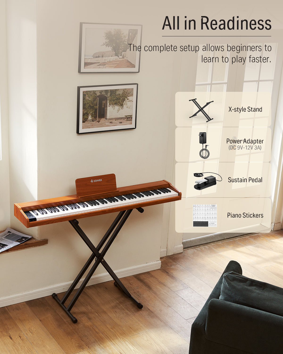 Donner DEP-1S Semi-Weighted Digital Piano w/ Stand Wooden Style Electr – Donner Music - AU