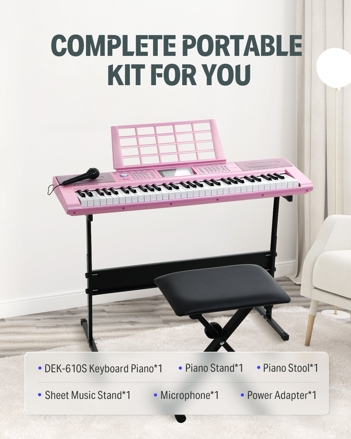 Donner DEK-610s Portable Piano Keyboard 61 Keys for Beginner with keyb ...