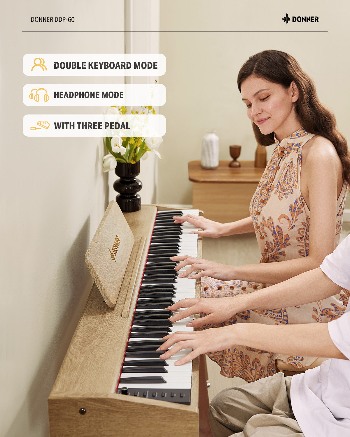 Donner DDP-60 88-Key Semi-Weighted Upright Keyboard Piano + Pedal ...