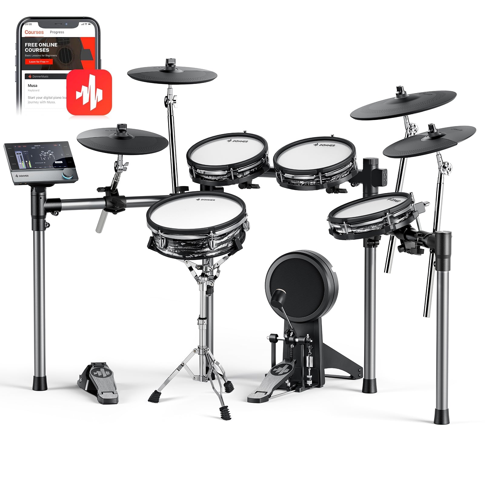 Donner Beat Max Drum Set / 5-Drum 4-Cymbal Kit for Beginners & Pros