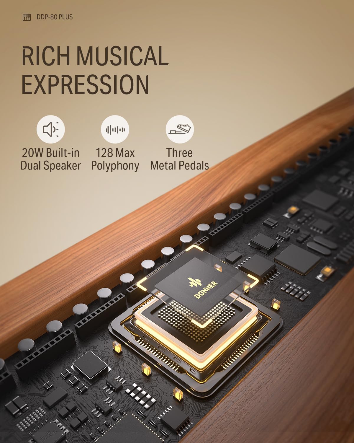 Donner DDP-80 PLUS 88 Key Weighted Wooden Upright Digital Piano with P ...