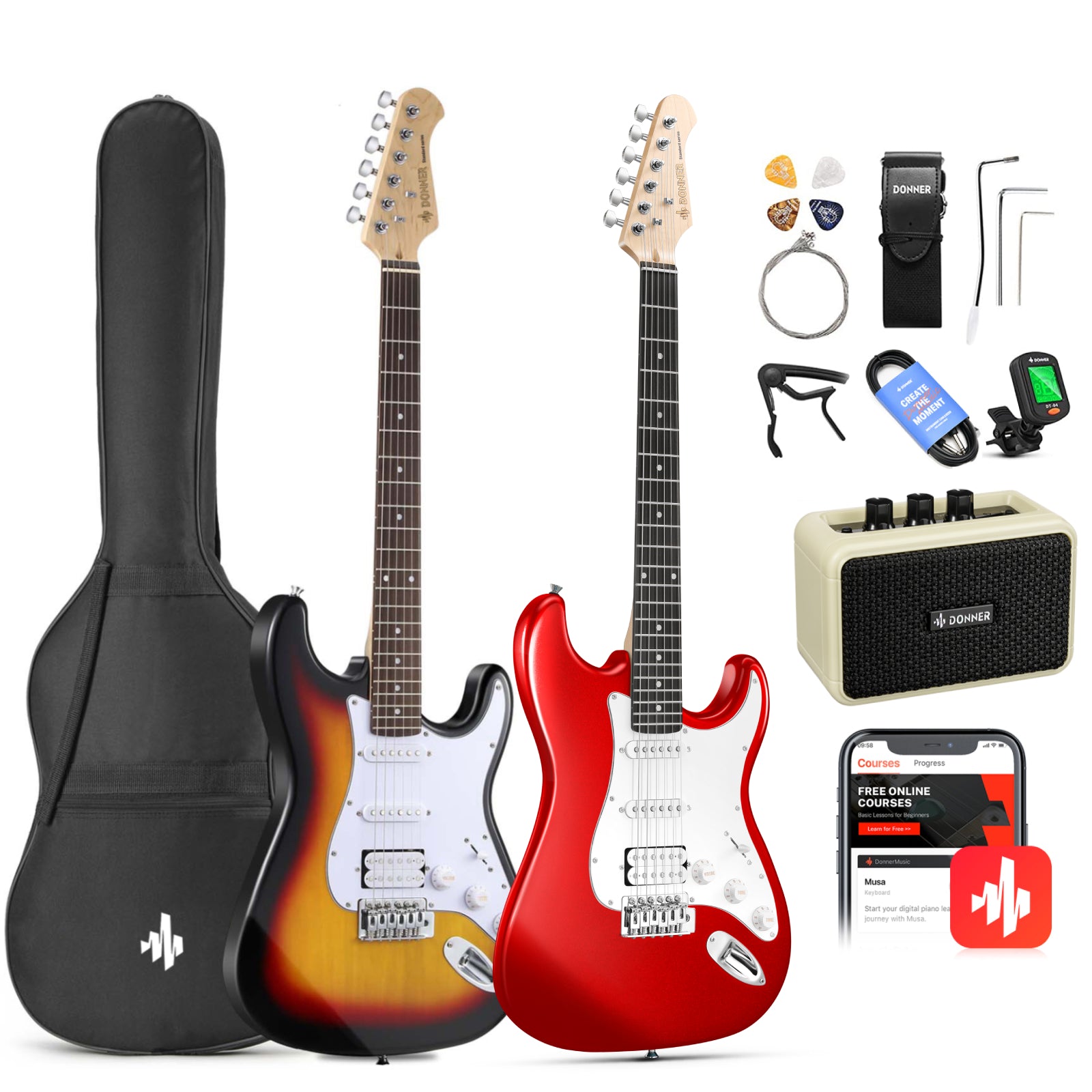 DST-100 Beginner Electric Guitar Kit with Amp – Donner
